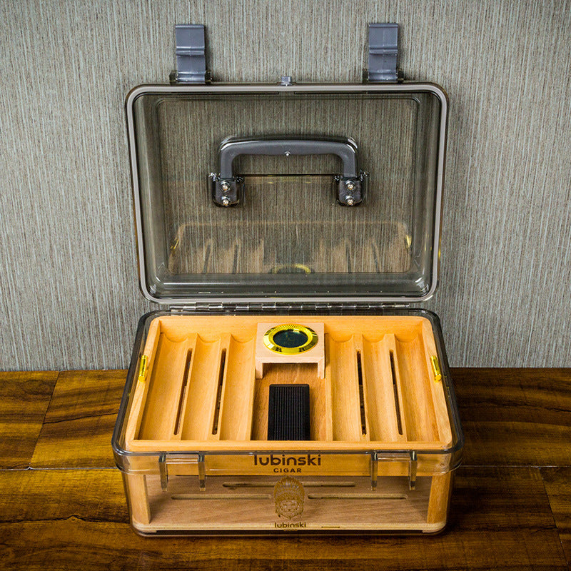 LUBINSKI Cigar Moisturizing Box Acrylic Transparent Cedar Wood Portable ...