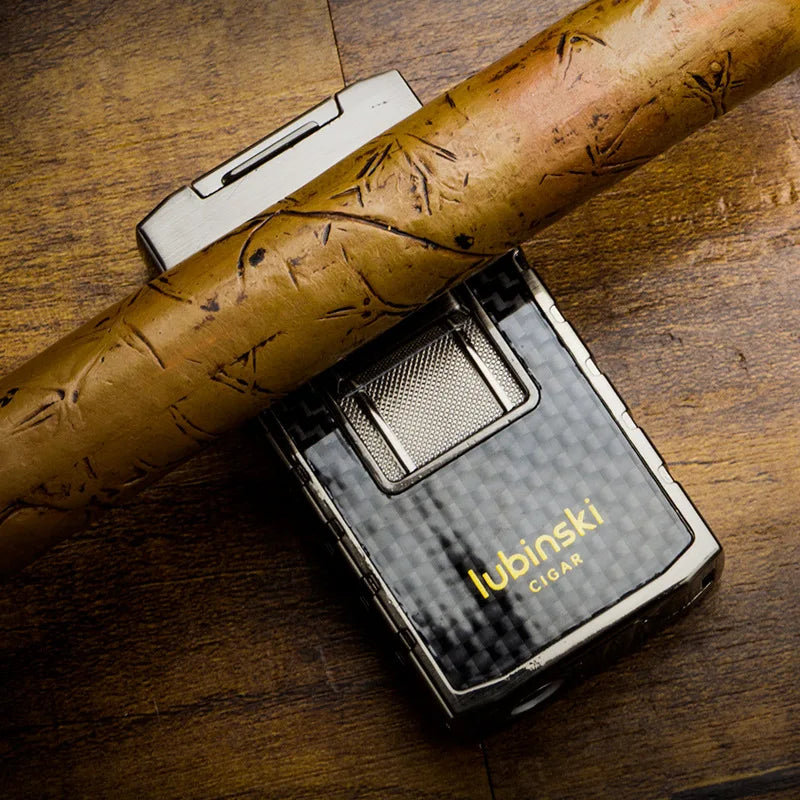 LUBINSKI Torch Lighter Windproof 2 Jet Gas Cigar Lighter Top Cigar Hol ...