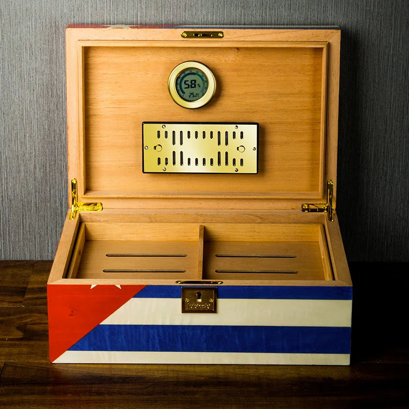 LUBINSKI Cigar Humidor Cuban Style Cuba Cedar Wood Double Layer Large ...