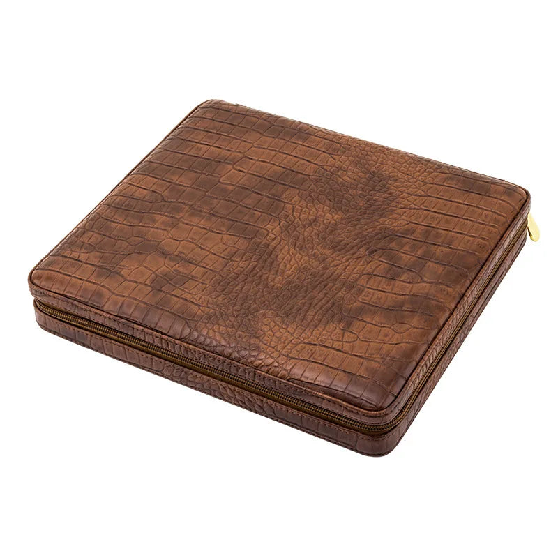 LUBINSKI Portable Cigar Box 10 Pcs Leather Cedar Wood Zipper Cigar Bo ...