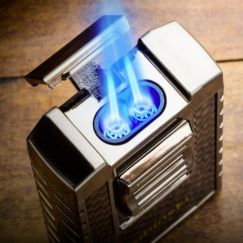 LUBINSKI Torch Lighter Windproof 2 Jet Gas Cigar Lighter Top Cigar Hol ...